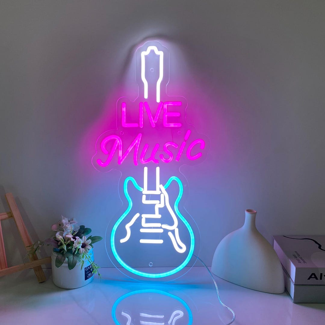 Live Music Neon Sign, Guitar Neon Sign Wall Art, Custom Neon Sign ...