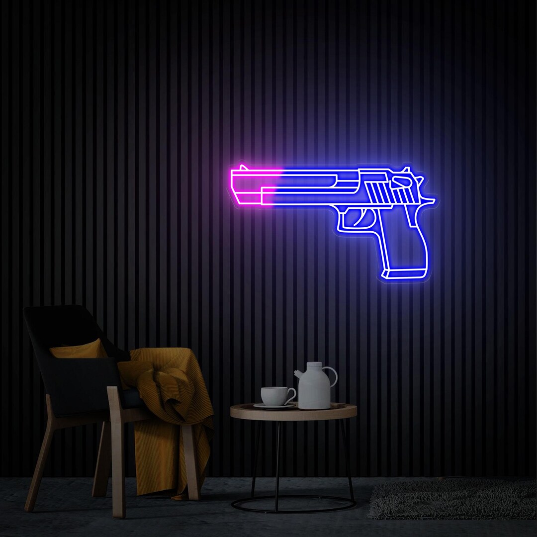 Gun Neon Sign, Pistol Led Neon Light for Game Room Wall Decor, Custom ...