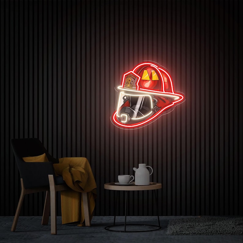 Firefighter Helmet LED Neon Pop Art, Fire Station Decor, Fire Helmet ...