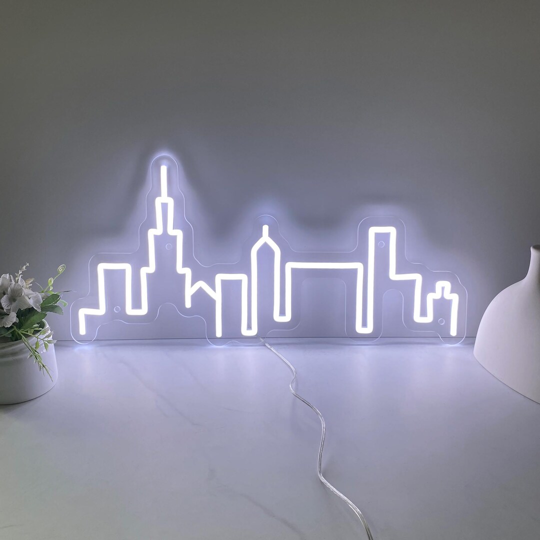 Chicago Skyline Neon Sign, Chicago City Wall Decor, Urban Decor, City ...