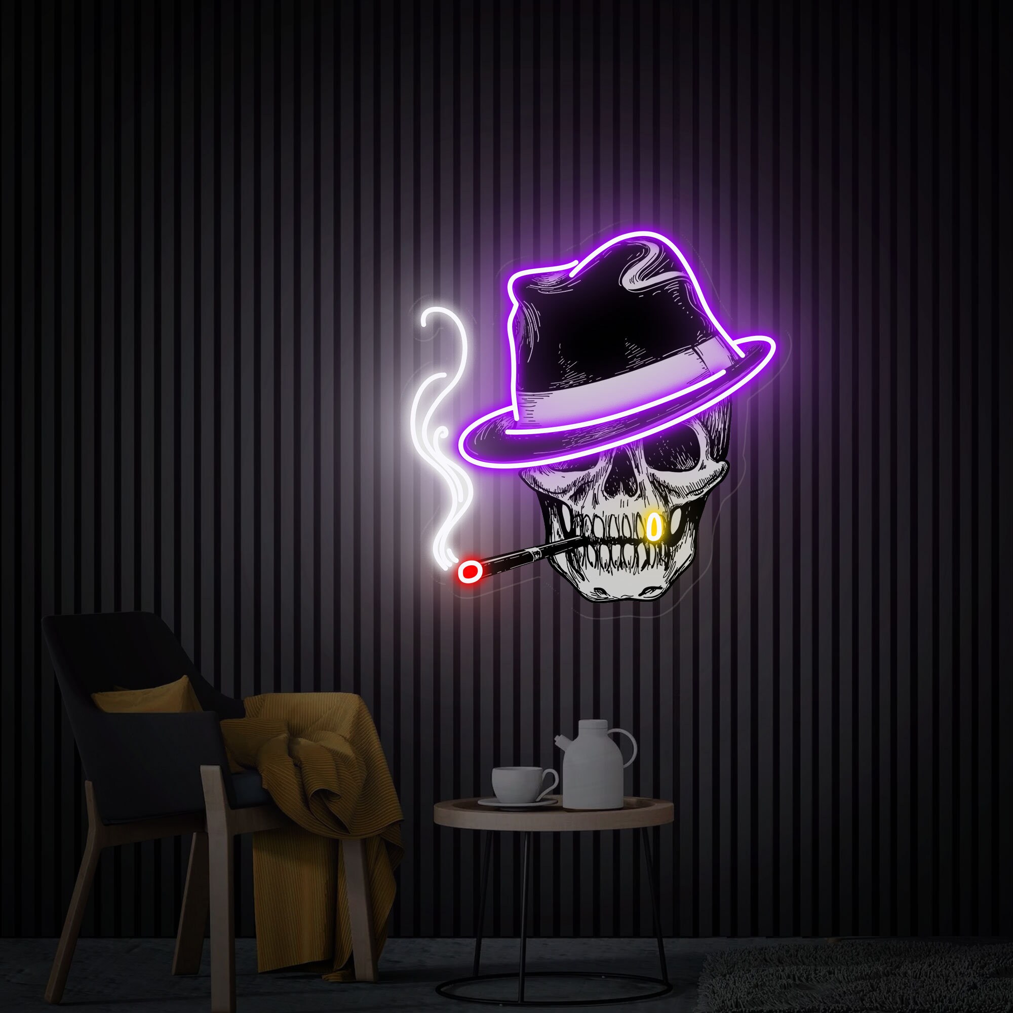 Smoking Skull Head Neon Sign, Game Room Neon Sign, Wall Art Decor, LED ...