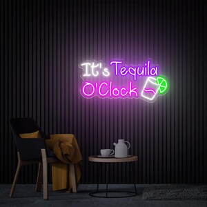 It's Tequila O'clock Neon Sign, Home Bar Sign, Custom Tequila Bar Wall ...