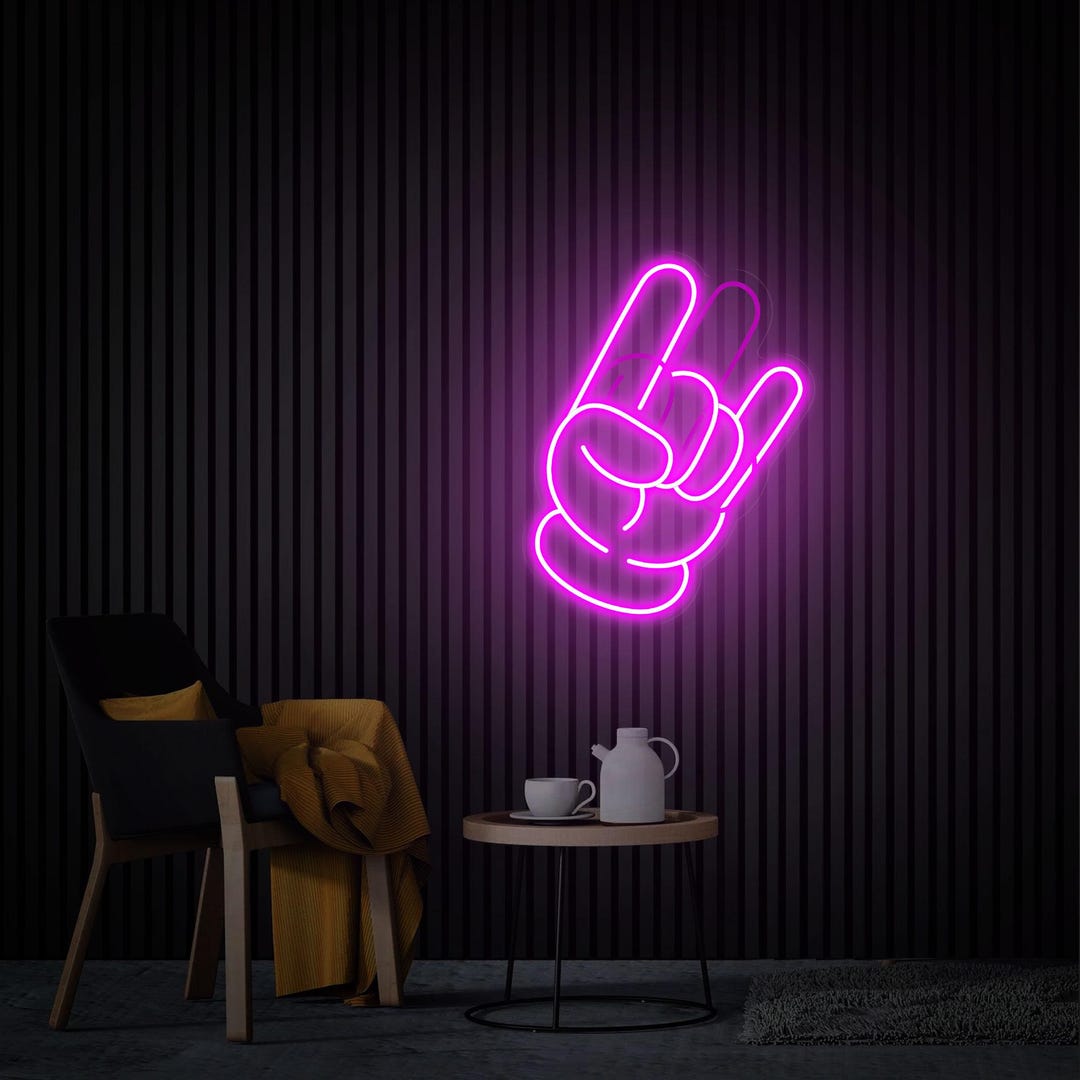 Hand Neon Sign, Hand Gesture Led Light, Rock on Hand Neon Sign, Gift ...