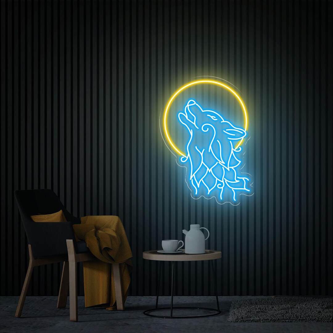 Wolf Moon Neon Sign, Wolf Wall Decor, Custom Neon Sign, Wild Animal ...