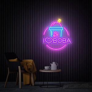 Boba Tea Neon Sign, I Love Boba Custom Bubble Tea LED Sign, Milk Tea ...