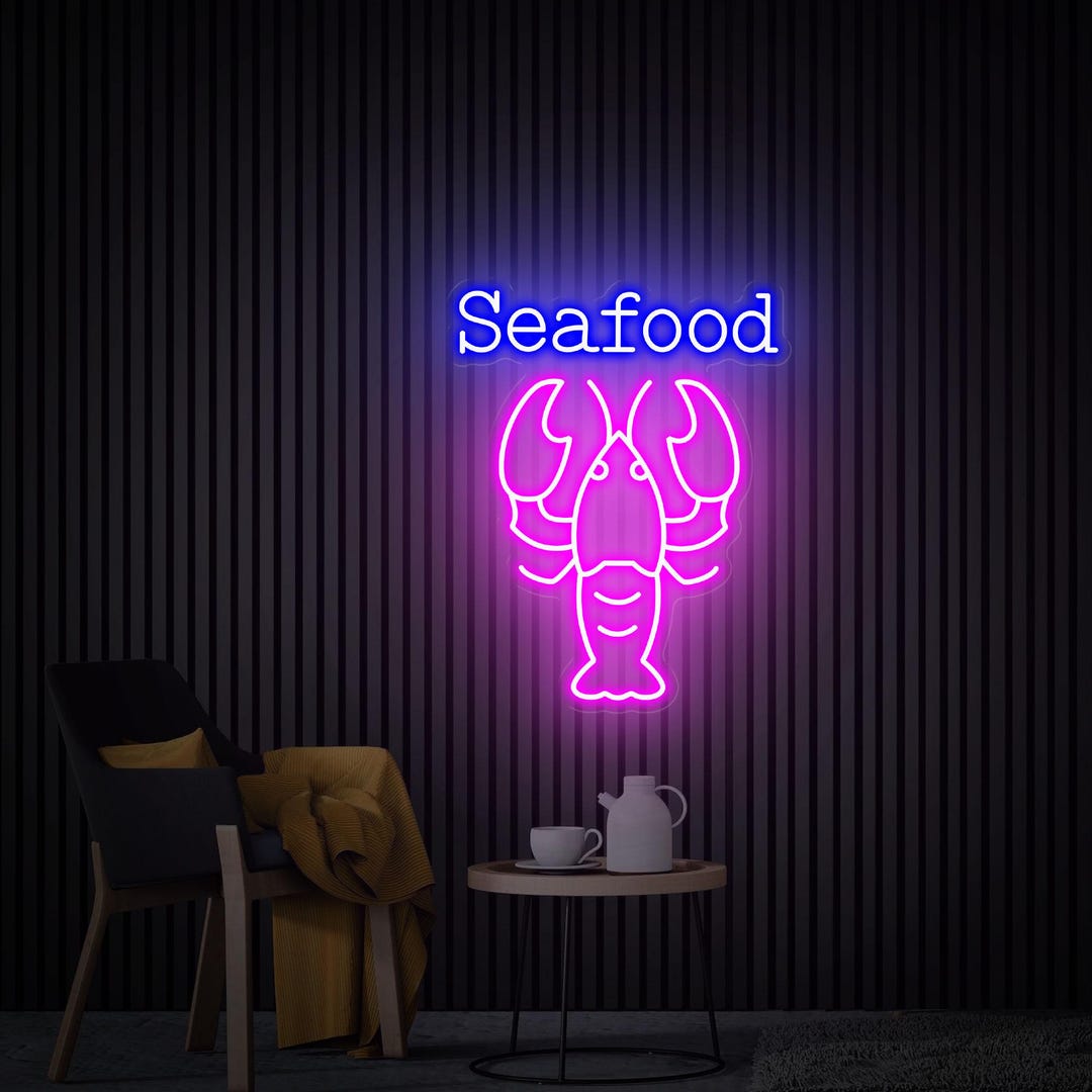 Seafood Lobster Neon Sign, Seafood Led Sign, Shop Wall Decor, Seafood ...