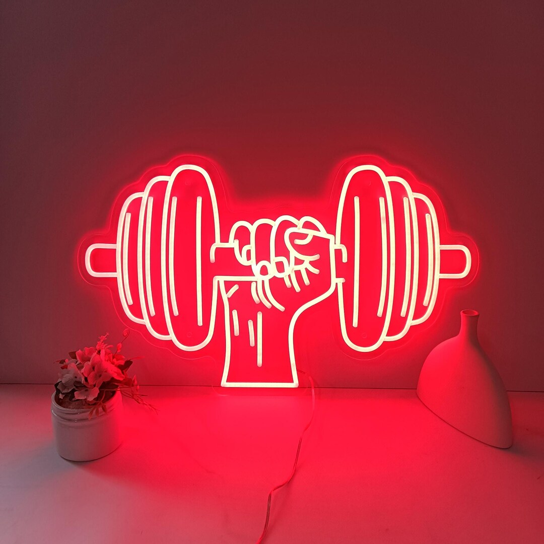 Dumbell Neon Sign Lifting Dumbbells Led Light, Home Gym Neon Sign ...