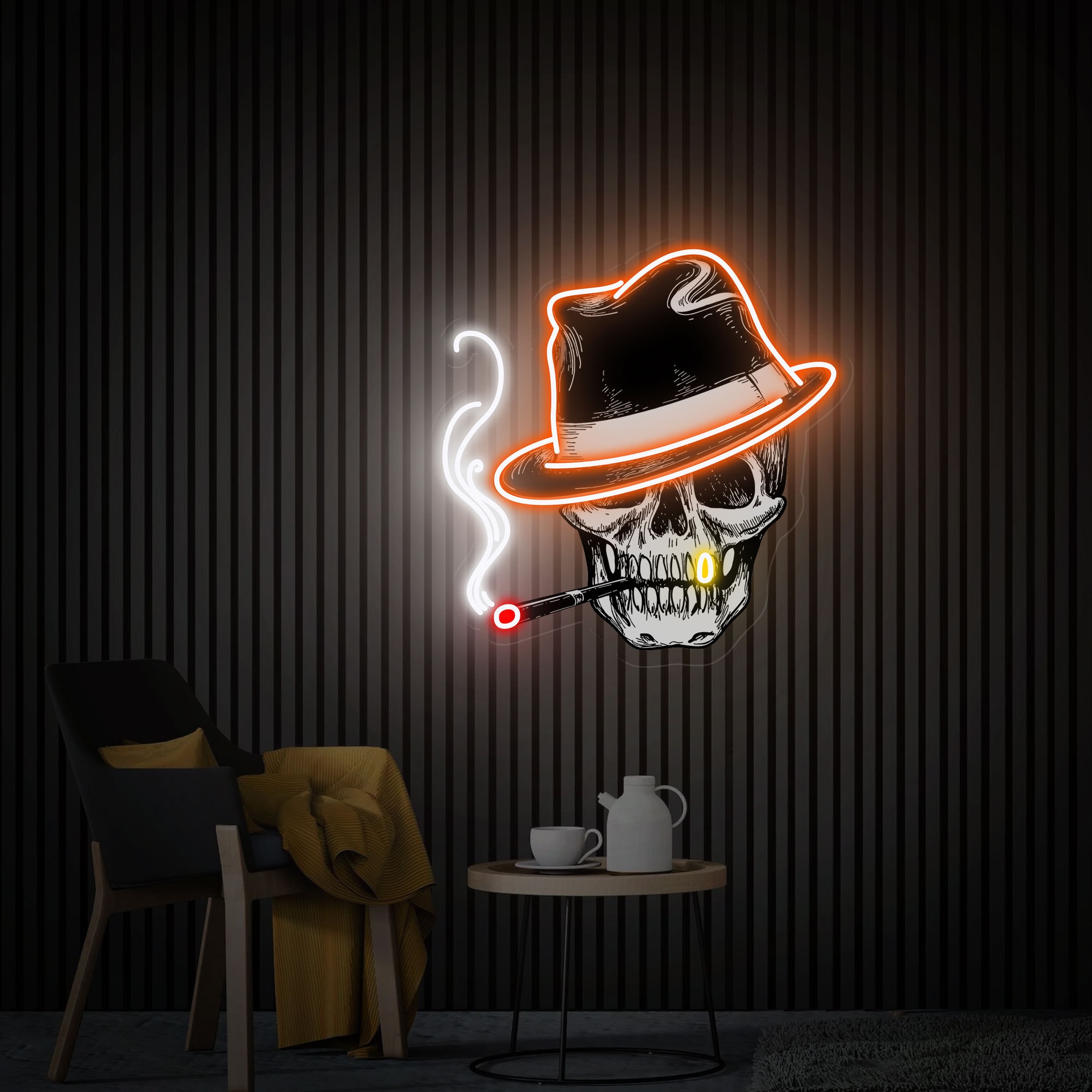 Smoking Skull Head Neon Sign, Game Room Neon Sign, Wall Art Decor, LED ...