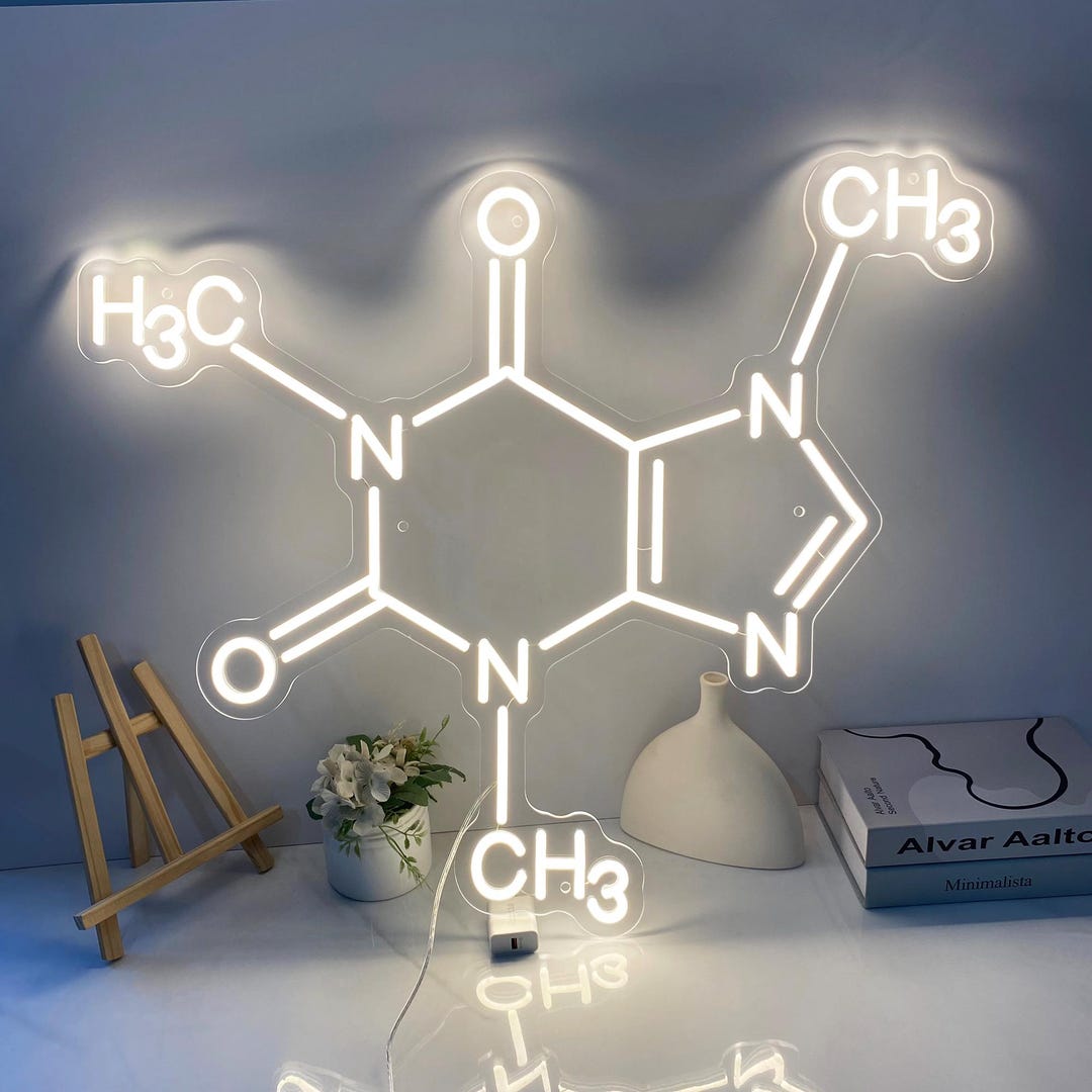 Caffeine Molecule Neon Sign, Caffeine Wall Art, Caffeine Wall Decor ...