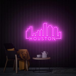 Houston Neon Sign, City Skyline Wall Decor, Texas Wall Art, Houston ...