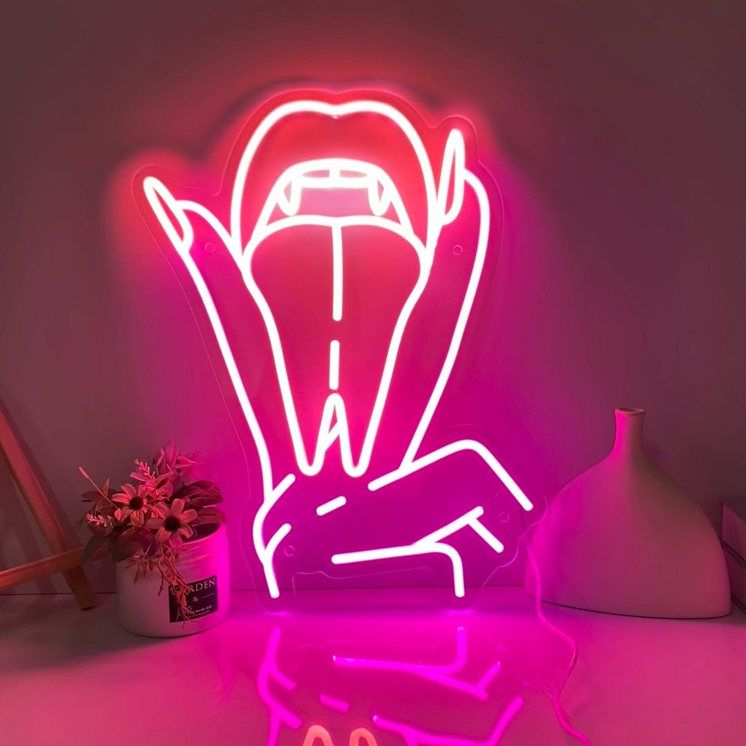 Lips & Tongue Neon Sign, Custom Neon Sign, Wall Decor Tongue Wall Art ...
