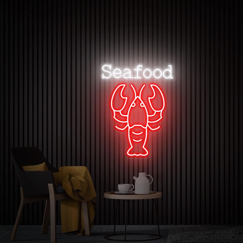 Seafood Lobster Neon Sign, Seafood Led Sign, Shop Wall Decor, Seafood ...