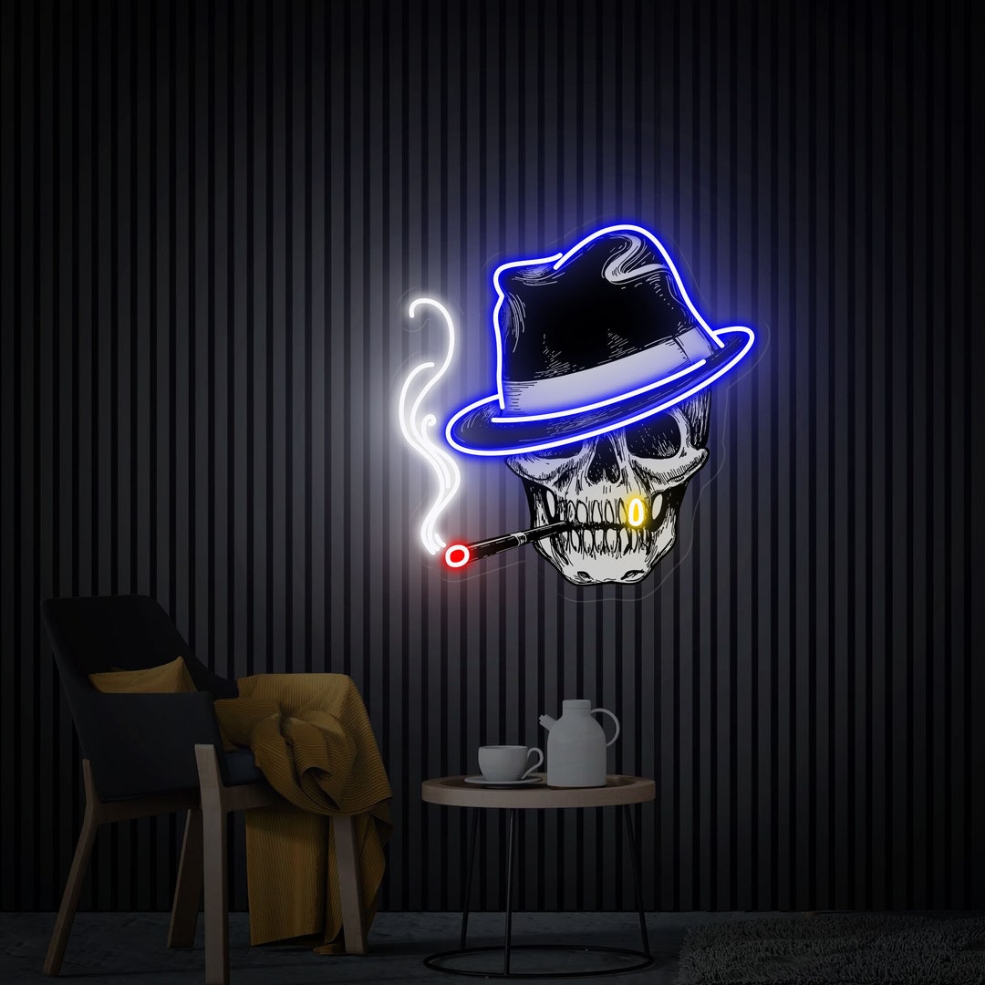 Smoking Skull Head Neon Sign, Game Room Neon Sign, Wall Art Decor, LED ...
