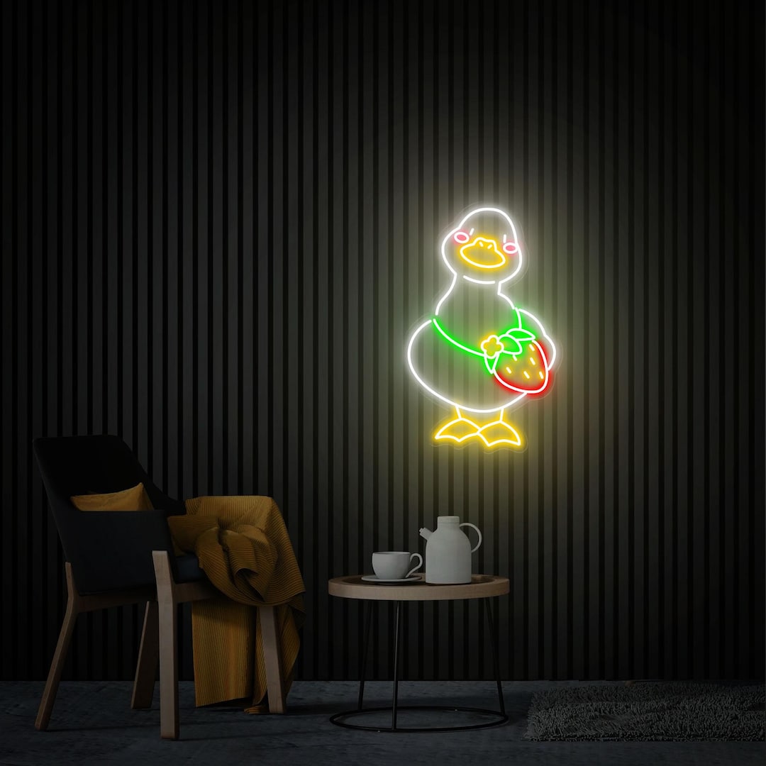 Duck Neon Sign, Cute Duck With Strawberry Bag Led Light Sign, Custom ...