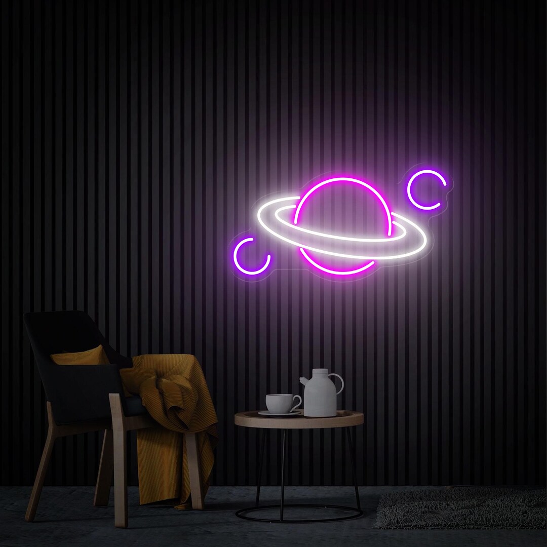 Planet Saturn Neon Sign Custom Planet Neon Sign Neon Wall Art Bedroom ...