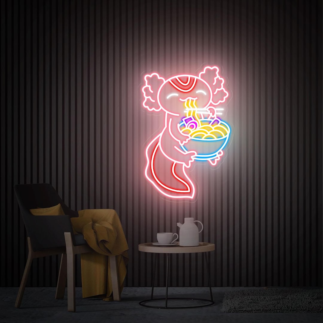 Ramen Axolotl Neon Sign, Cute Anime Ramen Japanese Noodles, Custom Neon ...
