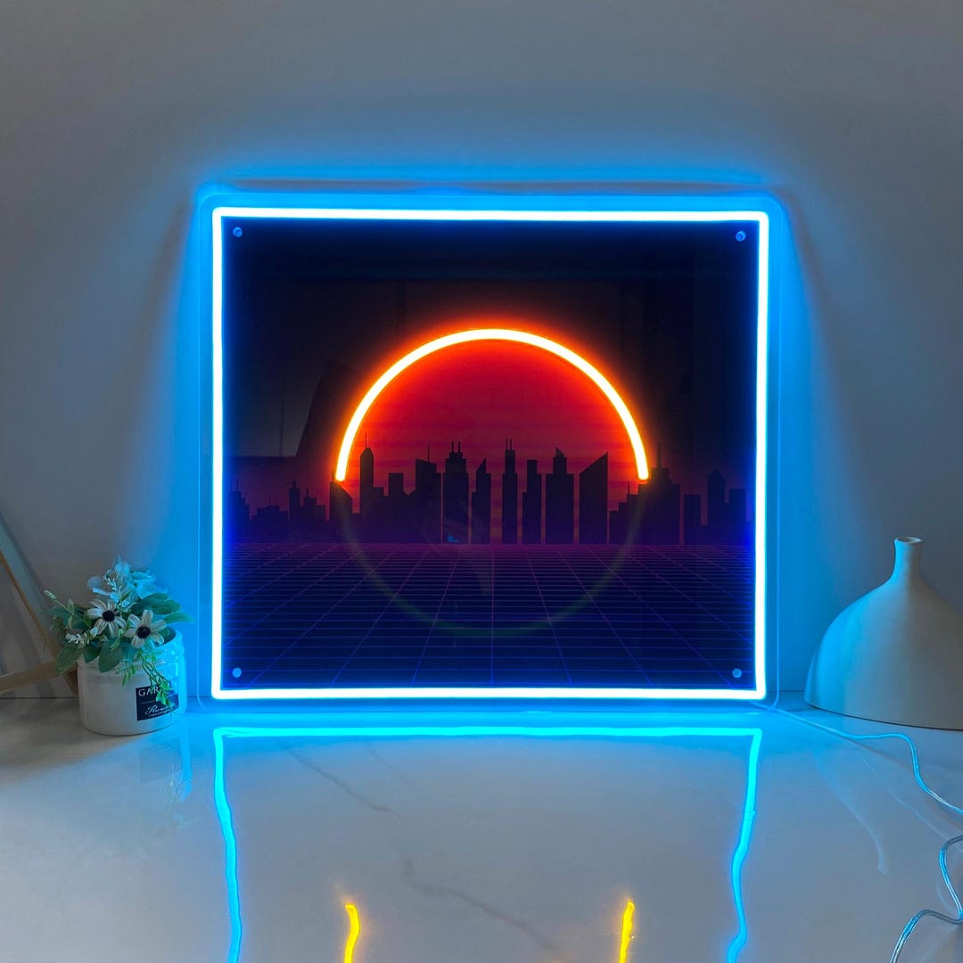 Sunset Vaporwave UV Printed Neon Sign, Tropical Sunset Handmade Acrylic ...
