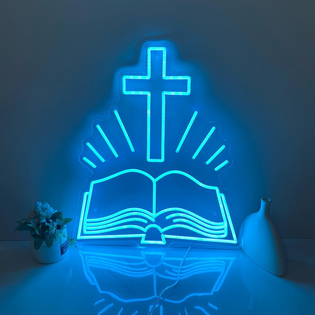Open Bible Neon Sign, Home Decor Bible Сross Led Sign, Custom Neon Sign ...