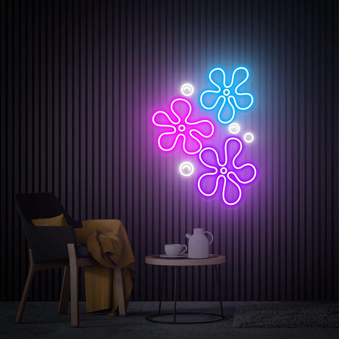Flower Neon Sign, Popping Flowers Led Light Sign, Custom Flower Sign ...