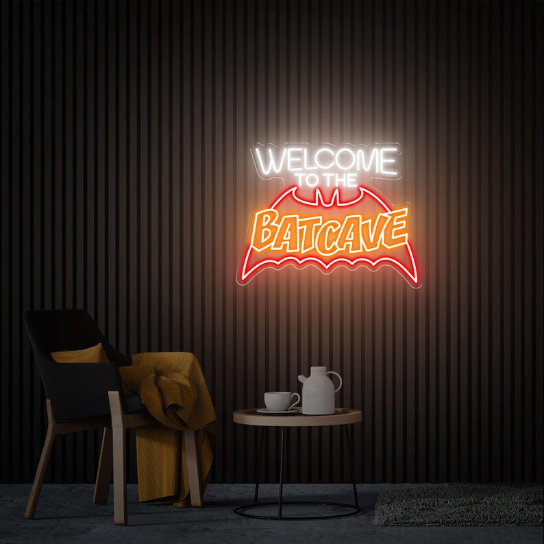 Welcome to the Batcave Neon Sign, Man Cave Decor, Bat Cave Sign, Custom ...