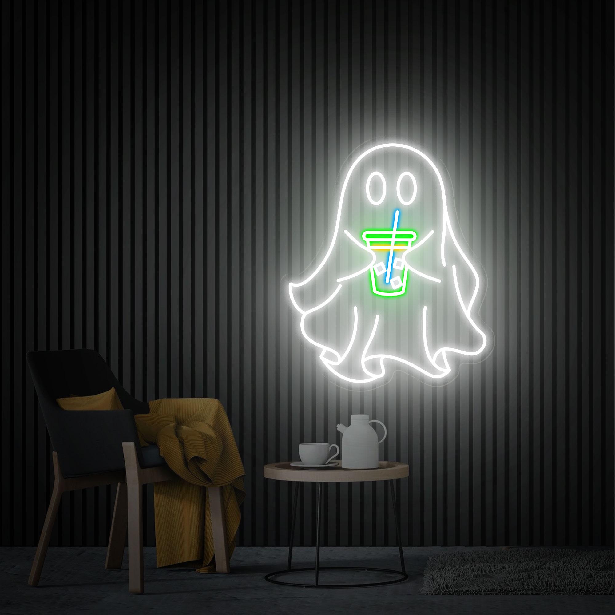 Ghost Coffee Neon Sign, Ghost Drinking Coffee Led Sign, Spooky Boo Sign ...