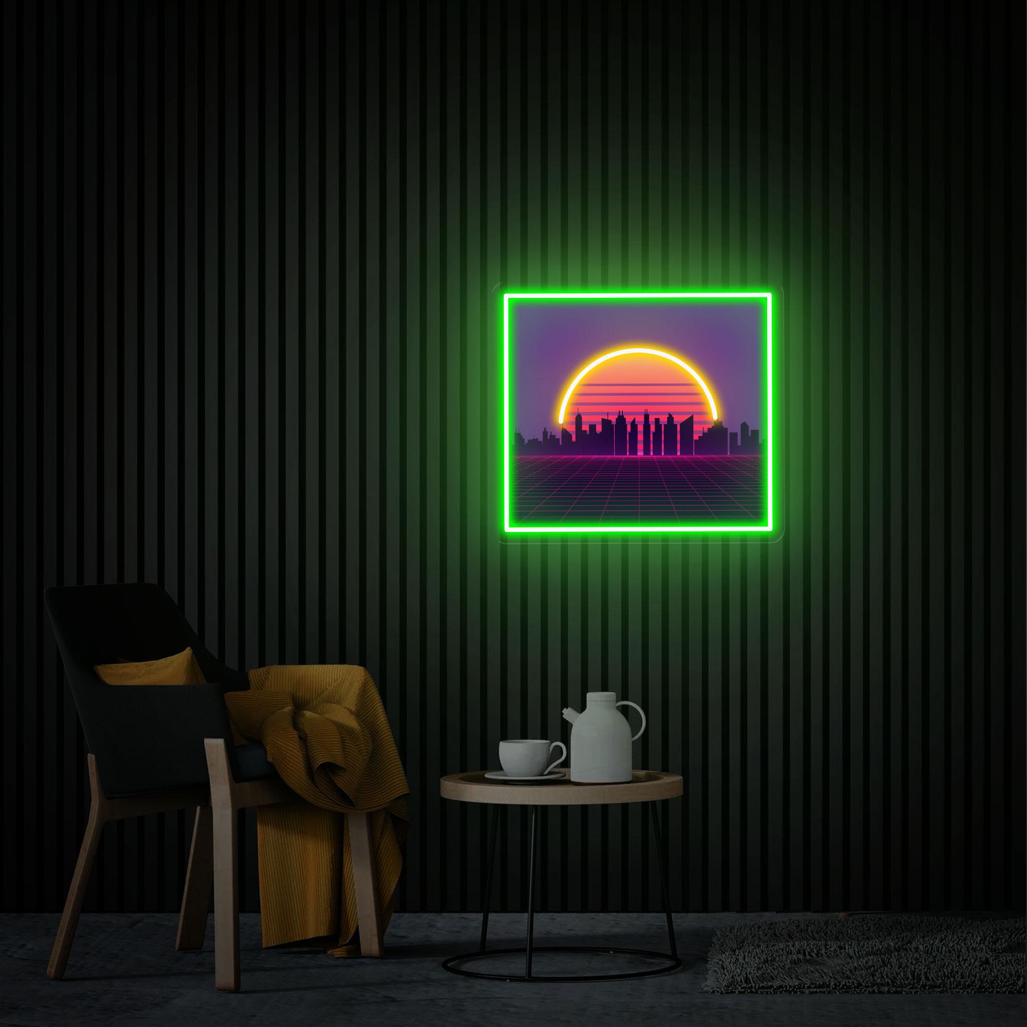 Sunset Vaporwave UV Printed Neon Sign, Tropical Sunset Handmade Acrylic ...