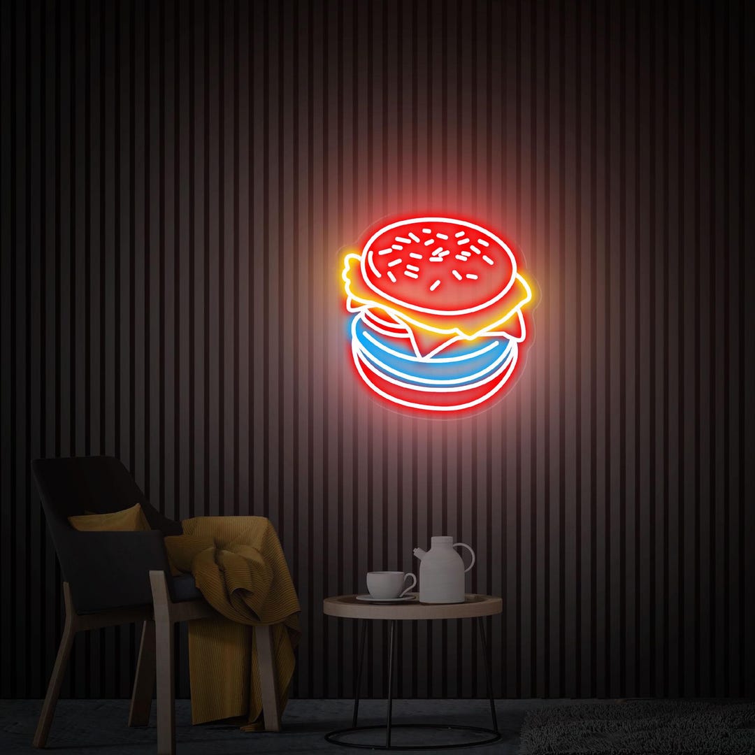 Burger Neon Sign, Handmade Hamburger Led Light Sign, Custom Neon Sign ...
