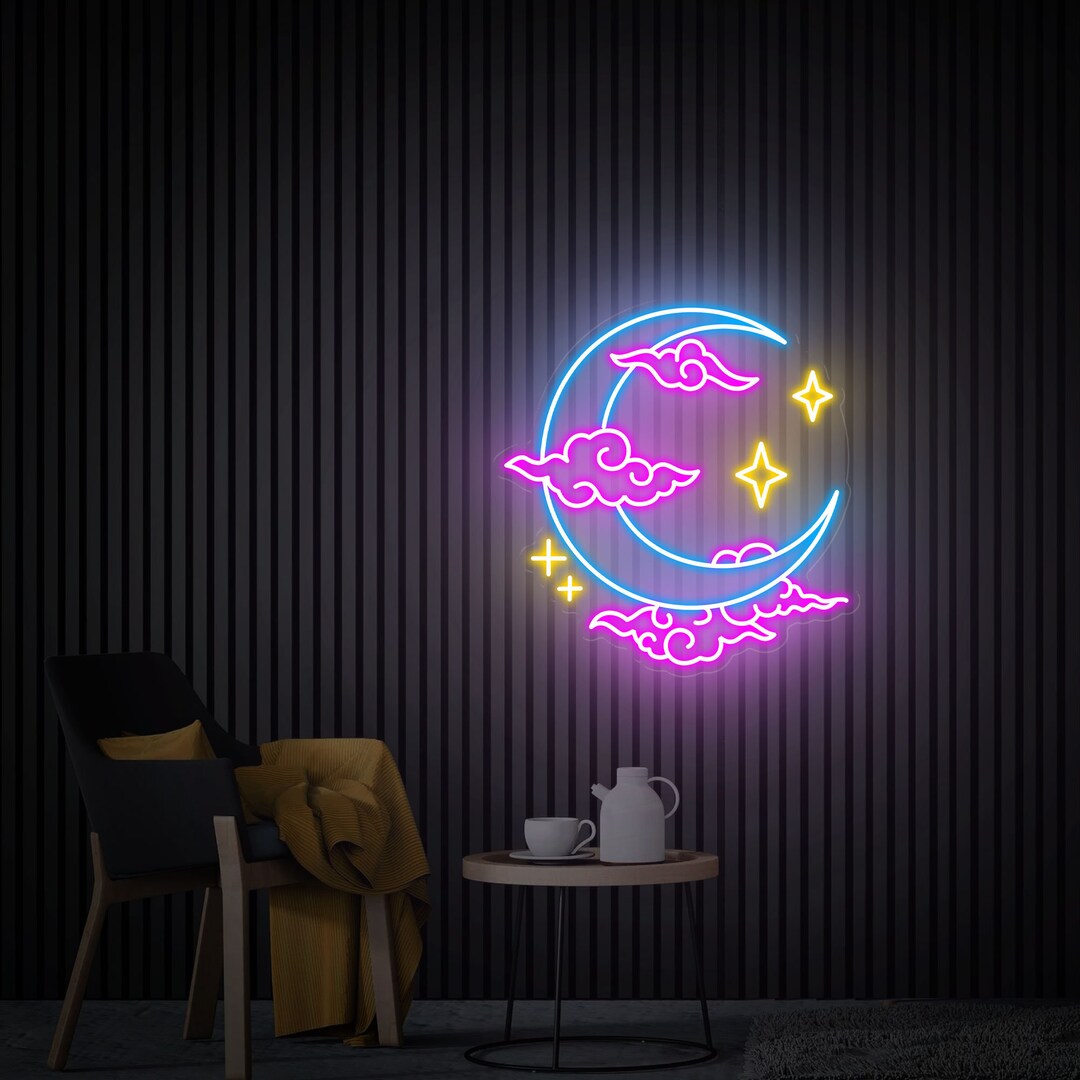 Moon Cloud Star Neon Sign, Neon Sign Art, Handmade Neon Gifts, Bedroom ...