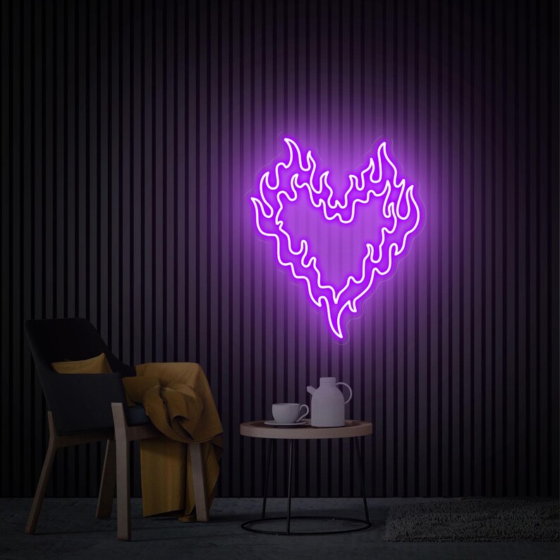 Heart With Fire Neon Sign, Heart Fire Led Light Sign, Custom Neon Sign ...