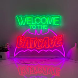 Welcome to the Batcave Neon Sign, Man Cave Decor, Bat Cave Sign, Custom ...