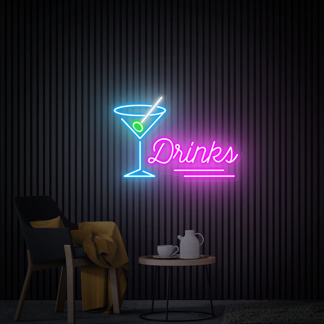 Drinks Neon Sign, Neon Bar Sign, Cocktail Bar Sign, Cocktail Party Wall ...