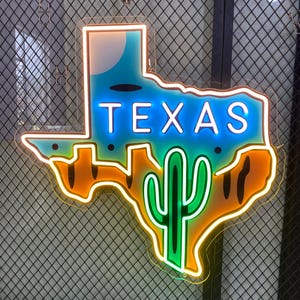 Texas Map LED Neon Sign Light Pop Art, Texas Shaped State Cactus Sign ...