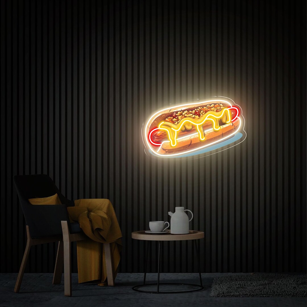Hot Dog UV Print Neon Sign, Custom Fast Food Neon Sign, Hot Dog Shop ...