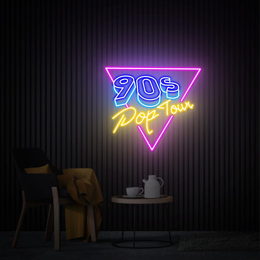 90s Pop Tour Neon Sign, 90s Party Themed Retro Neon Wall Decor, Custom ...