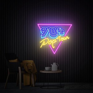90s Pop Tour Neon Sign, 90s Party Themed Retro Neon Wall Decor, Custom ...