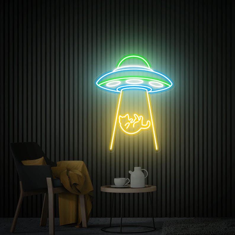 UFO Cat Neon Sign, Custom Neon Sign, UFO Led Light Sign, Animal Pet ...
