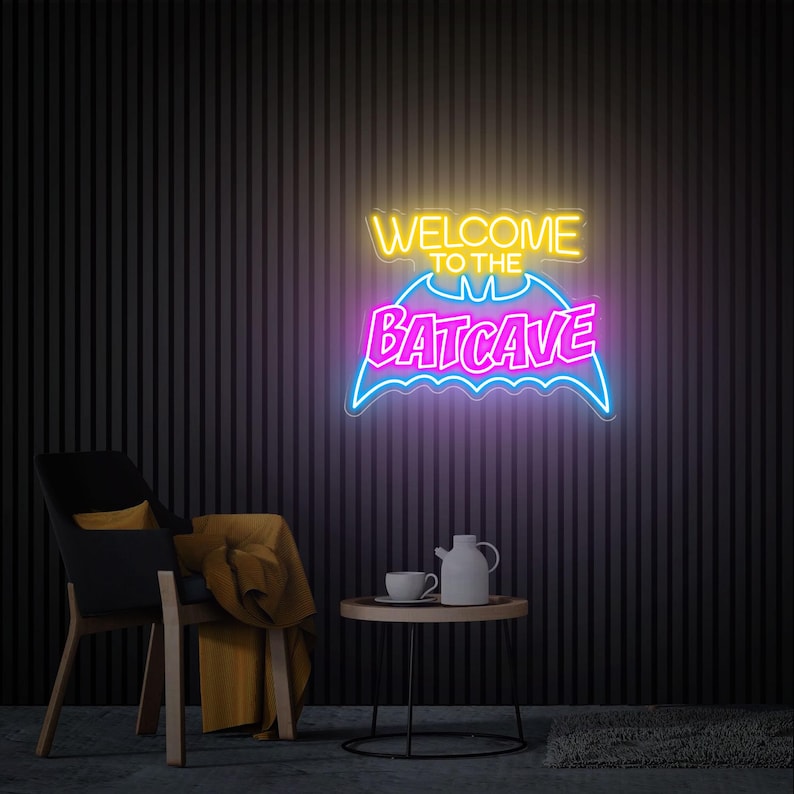 Welcome to the Batcave Neon Sign, Man Cave Decor, Bat Cave Sign, Custom ...