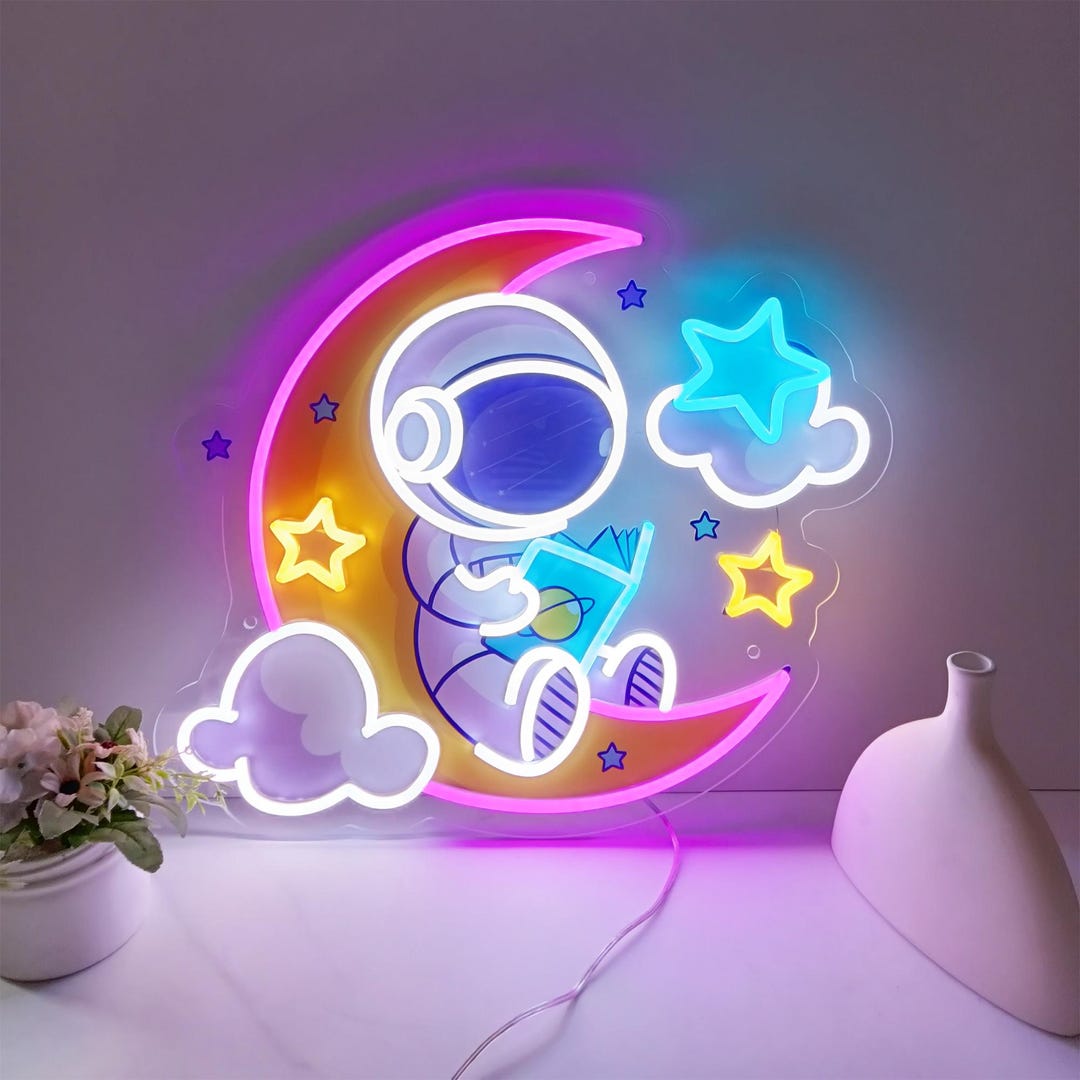 Astronaut Neon Sign, UV Print Acrylic Led Neon Sign, Astronaut Reading ...