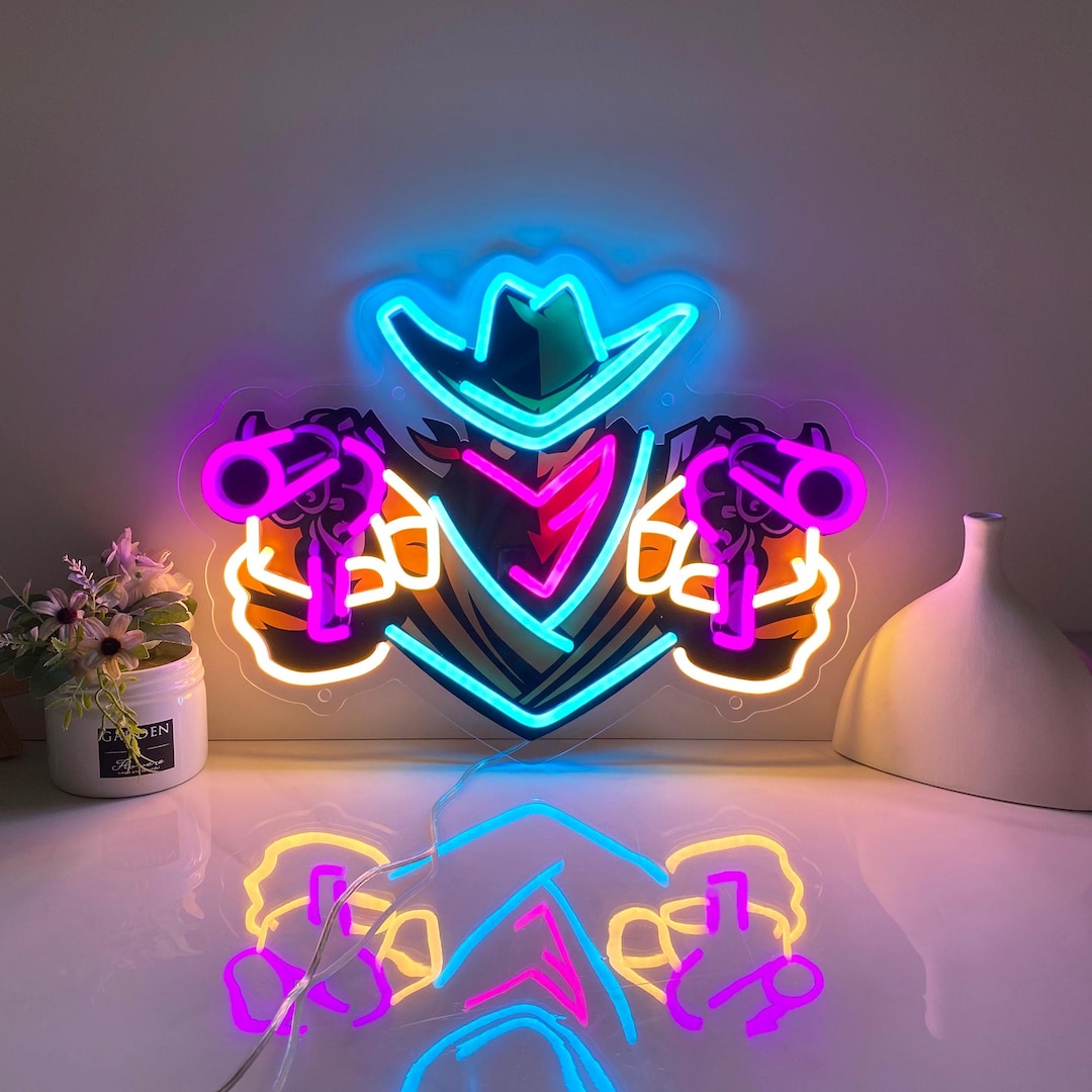 Aiming Guns Led Neon Sign Light Art, Cowboy and Double Guns Led Sign ...
