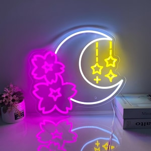 Sakura and Moon Neon Sign, Sakura Neon Wall Art, Custom Neon Sign ...