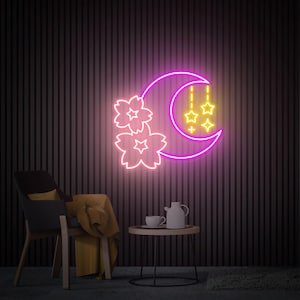 Sakura and Moon Neon Sign, Sakura Neon Wall Art, Custom Neon Sign ...