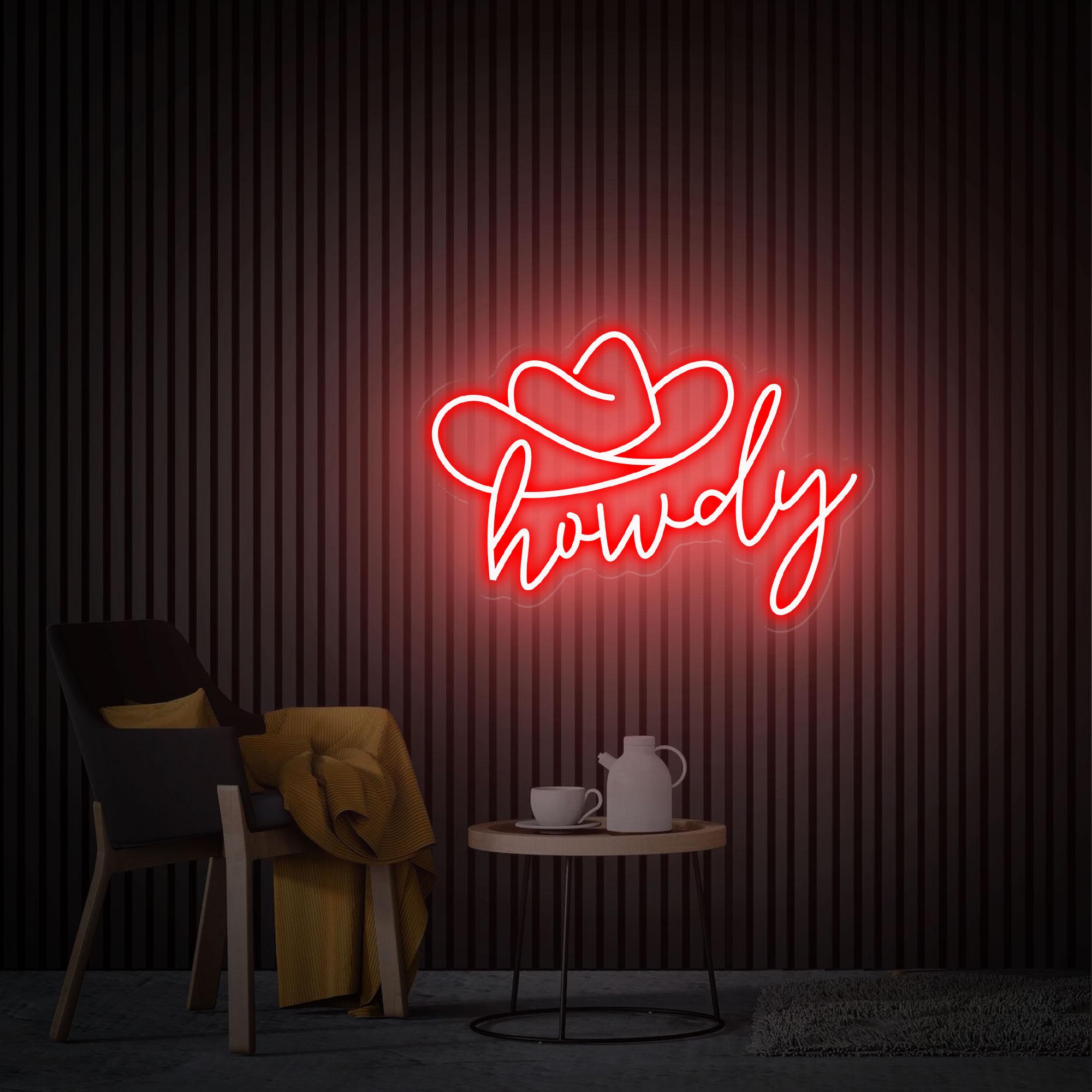 Howdy Neon Sign, Cowboy Hat Led Sign, Custom Neon Sign Aesthetic Wall ...