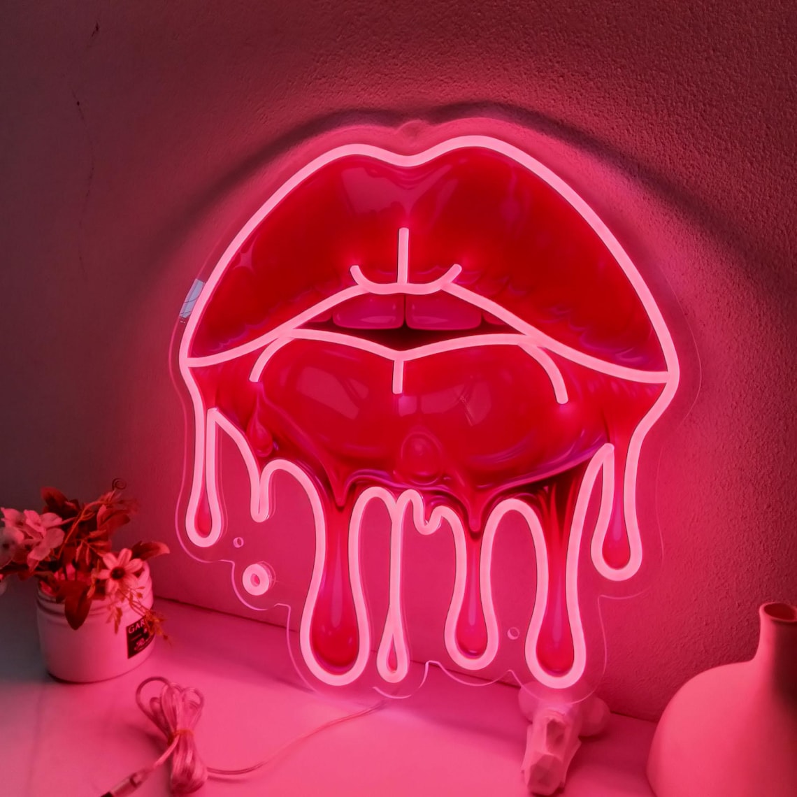 Dripping Lips UV Printed Neon Sign Handmade Acrylic Artwork Led Light ...