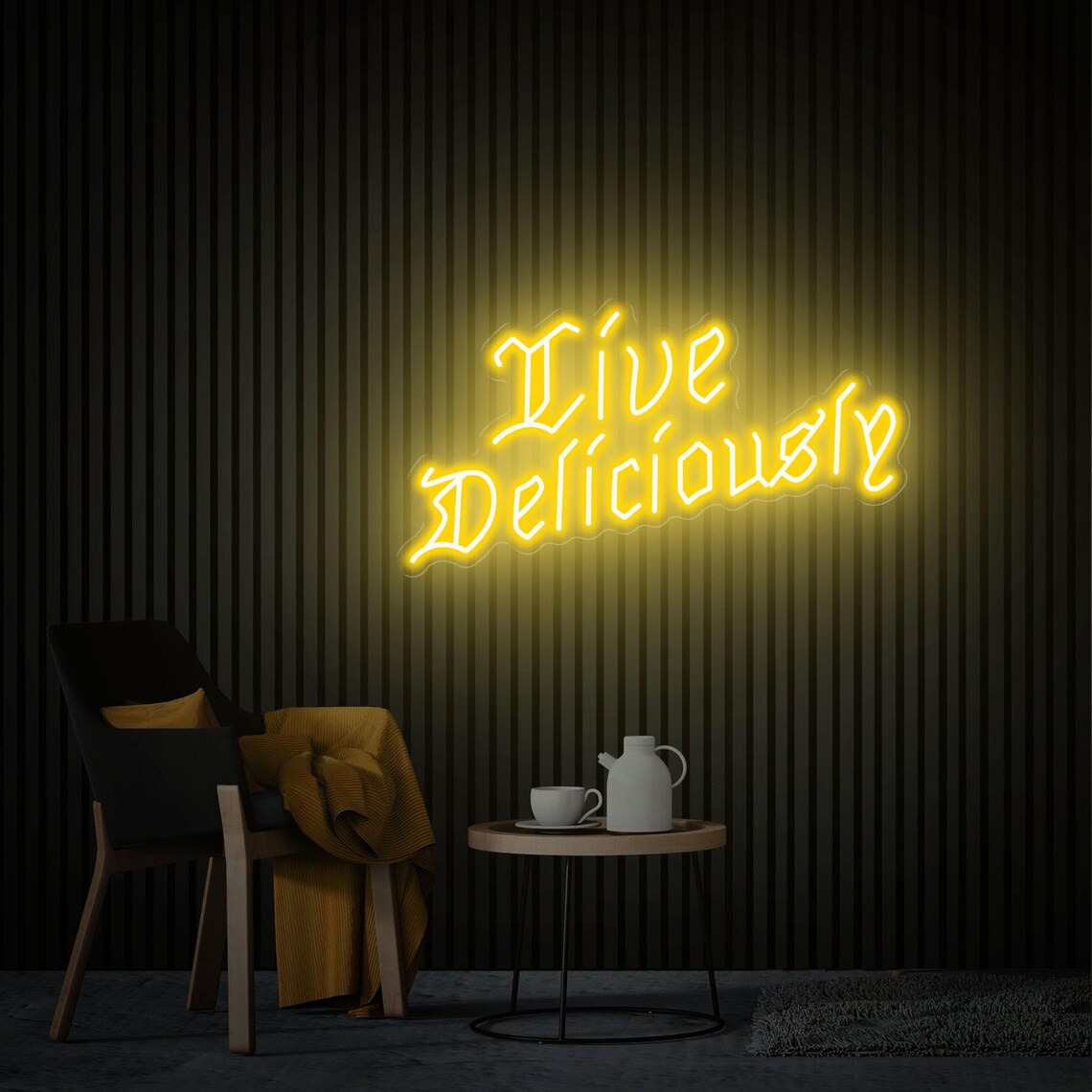 Live Deliciously Neon Sign, Dark Room Art, Gothic Neon Art Decor, Satan ...