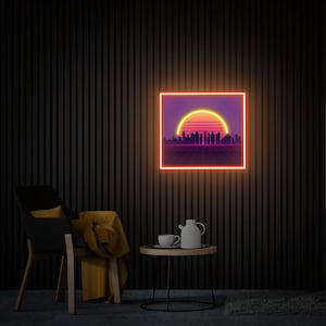 Sunset Vaporwave UV Printed Neon Sign, Tropical Sunset Handmade Acrylic ...