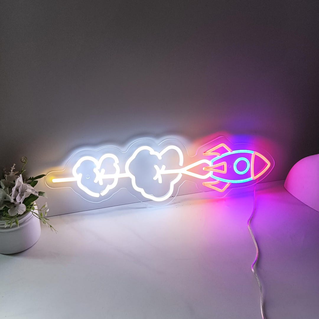 Rocket Neon Sign, Rocket Wall Art, Custom Neon Sign, Bedroom Neon Sign ...