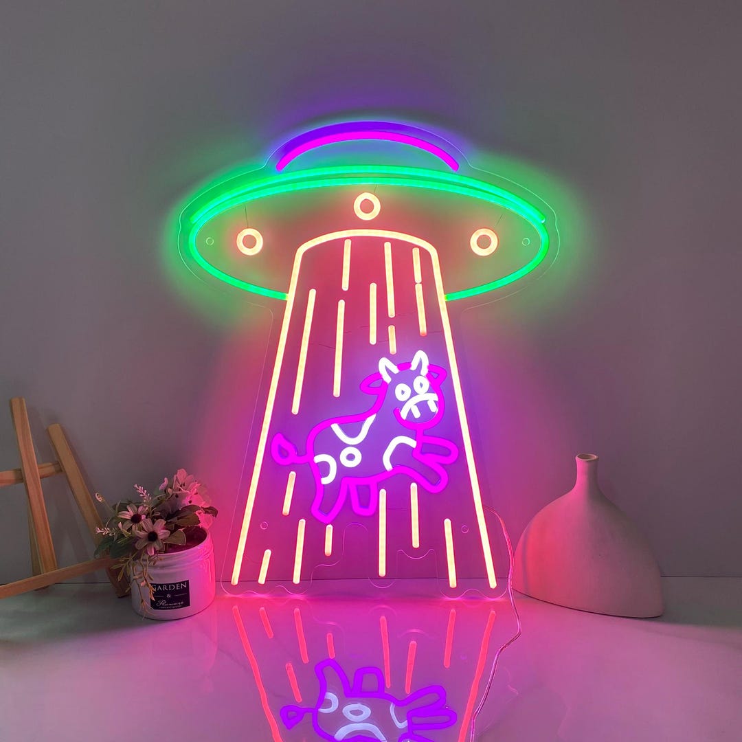 UFO Neon Sign, Kidnapping Cow Led Sign, Custom Neon Sign, Birthday Gift ...
