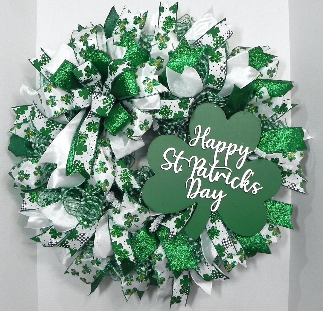 St. Patrick's Day Wreath, Happy St. Patricks Day, March Wreath, Mesh St ...