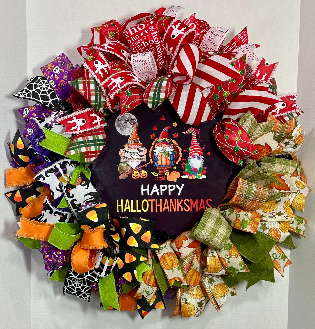 Seasonal Wreath, Wreath for Multiple Holidays, Happy Hallothankmus, All ...