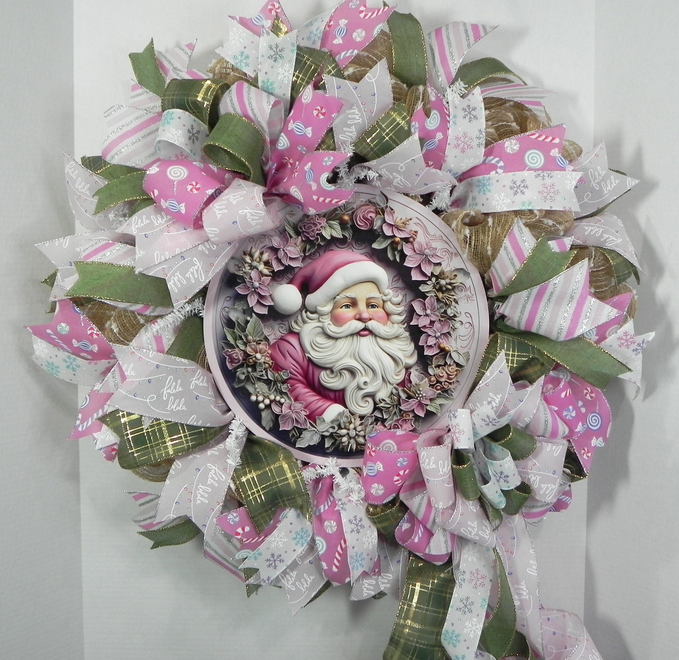 Pink Christmas Wreath Pink Santa Wreath Pink Holiday Wreath - Etsy